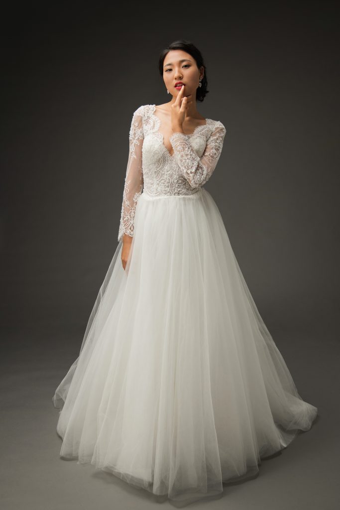 Kefira Wedding Dress | Long Sleeve Lace and Tulle | Grace + Ivory