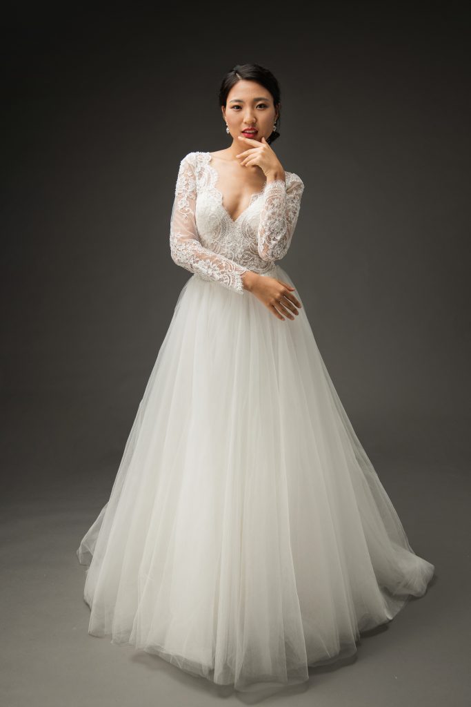 Kefira Wedding Dress | Long Sleeve Lace and Tulle | Grace + Ivory