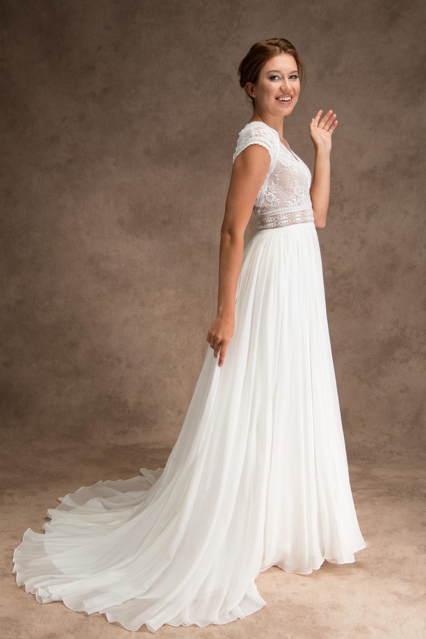 Sloane Dress | Short Sleeve Silk Lace Wedding Dress Try At Home