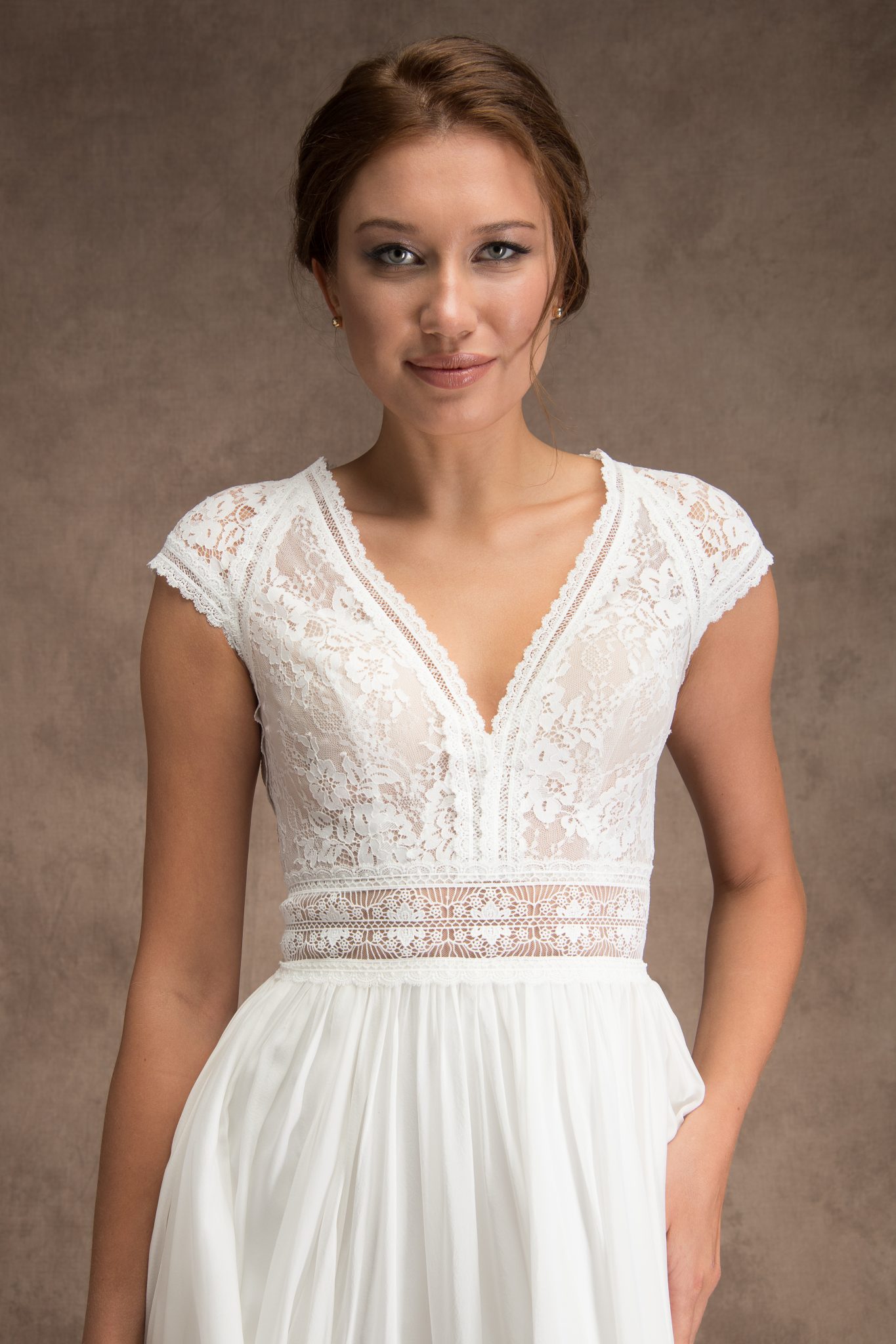 Sloane Dress | Short Sleeve Silk Lace Wedding Dress Try At Home