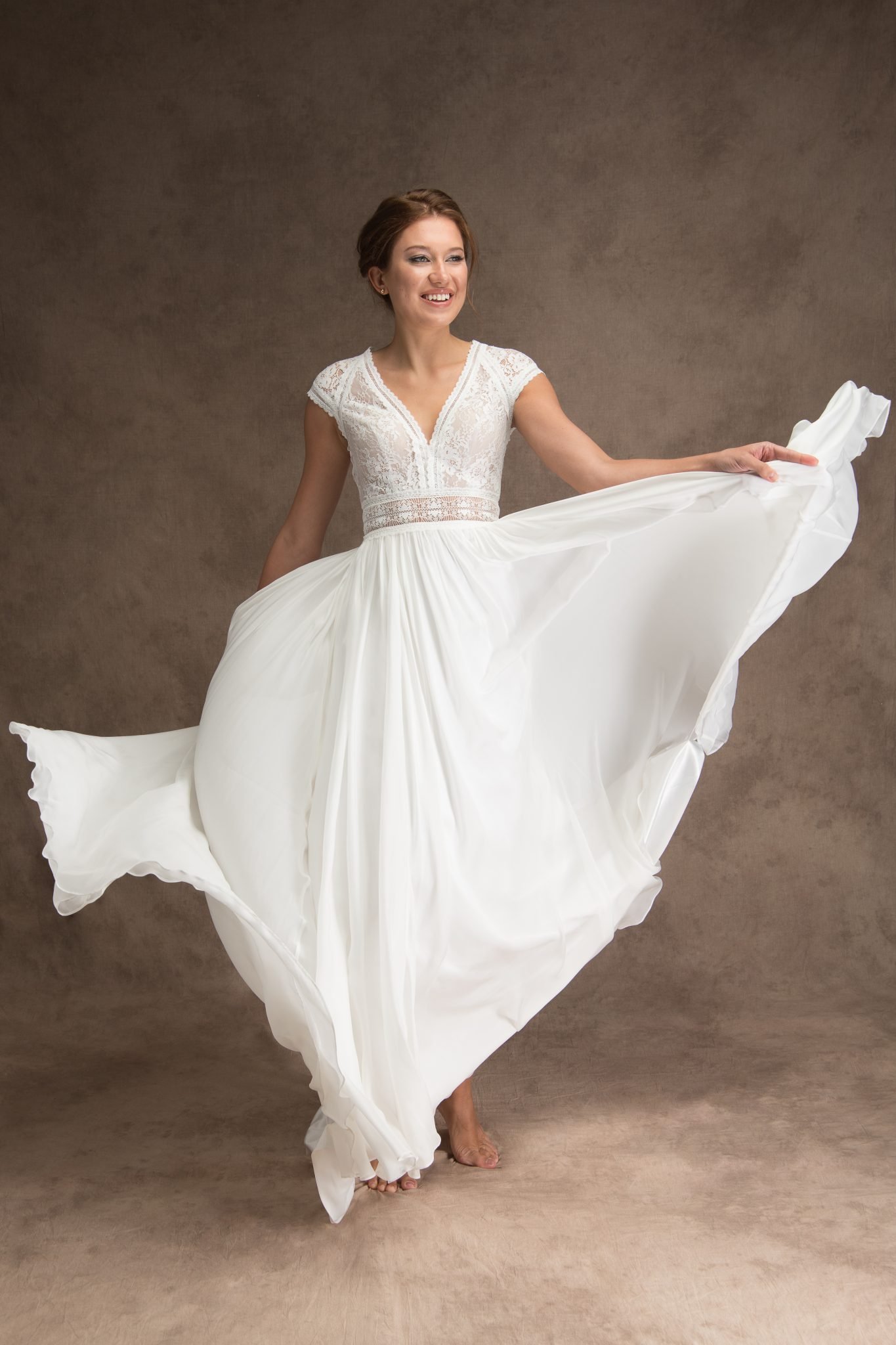 Sloane Dress | Short Sleeve Silk Lace Wedding Dress Try At Home