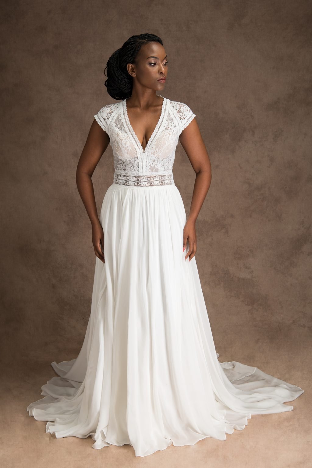 Sloane Dress | Short Sleeve Silk Lace Wedding Dress Try At Home